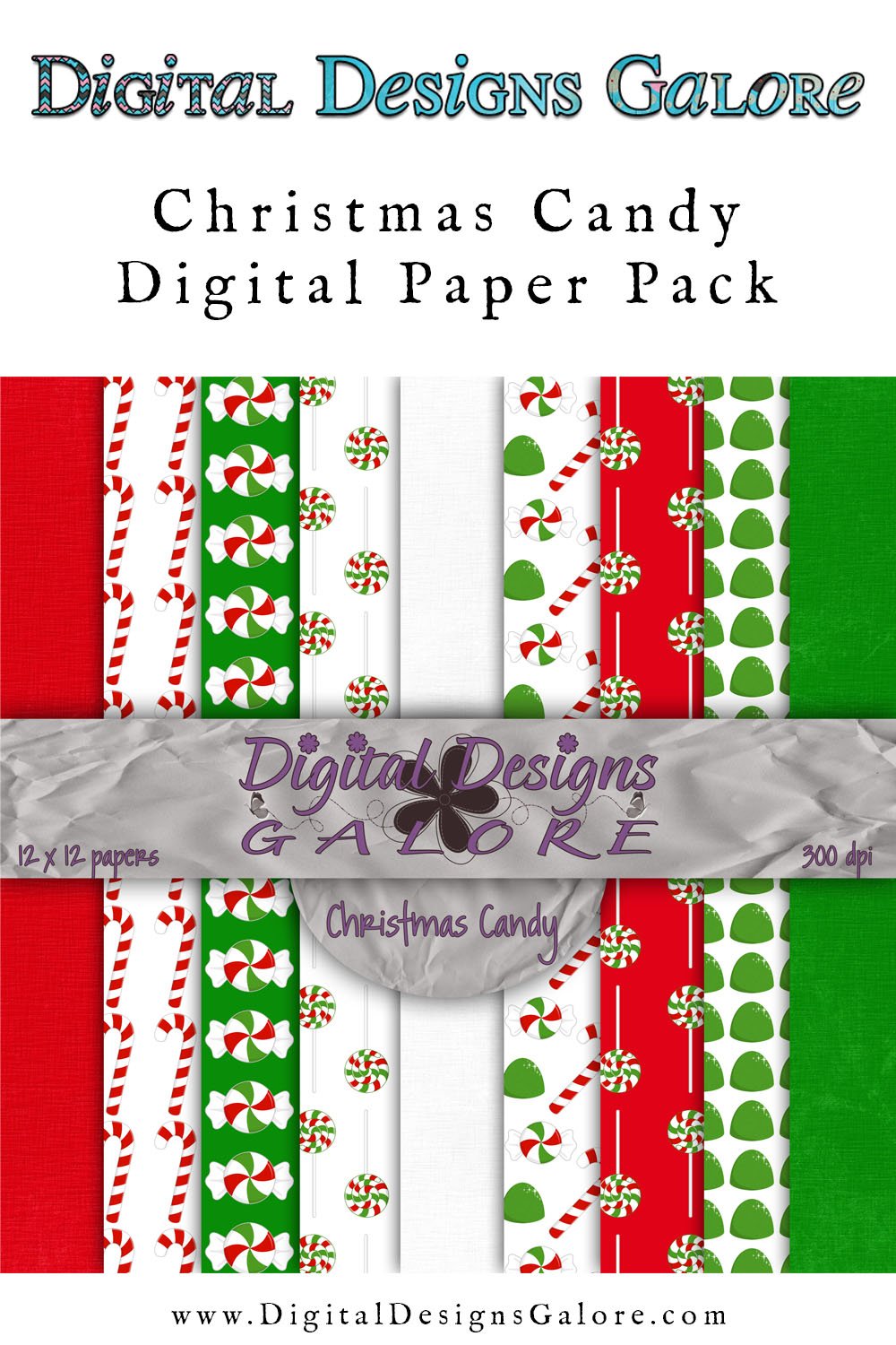 Christmas Candy Digital Paper Pack | 9 Digital Craft Papers