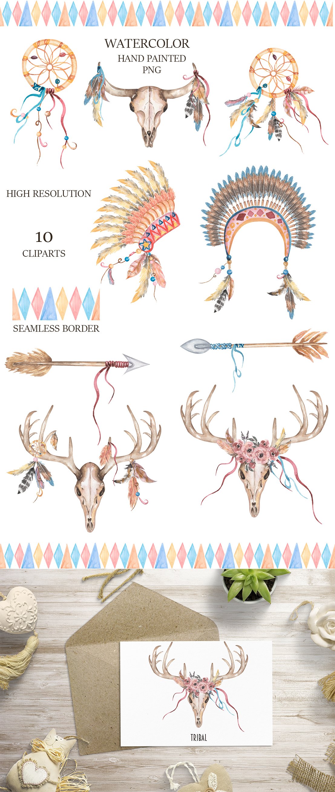 Watercolor Boho Clipart Set Bundle