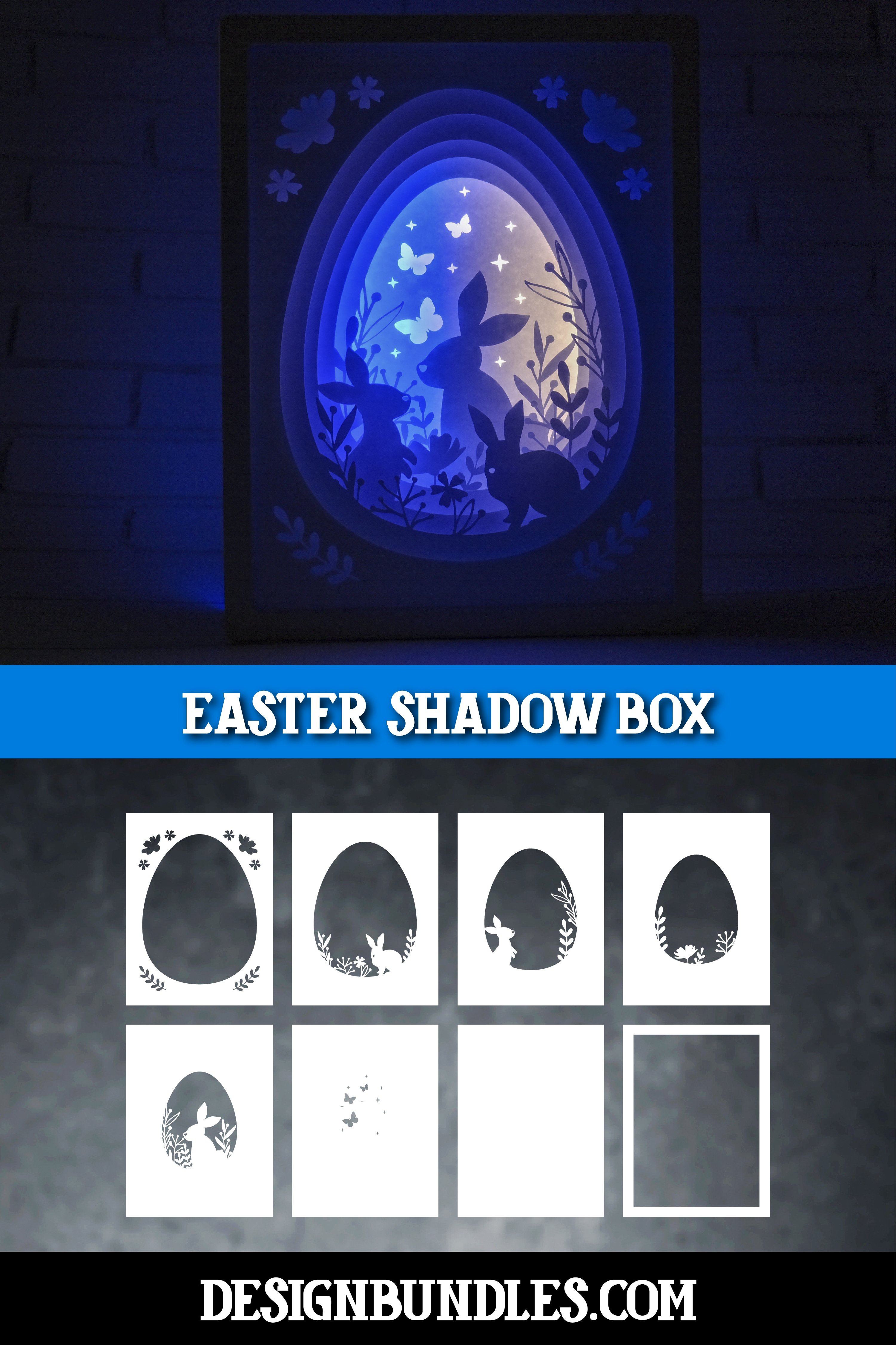 Easter shadow box, bunny SVG, 3d paper cut SVG, (1742075)