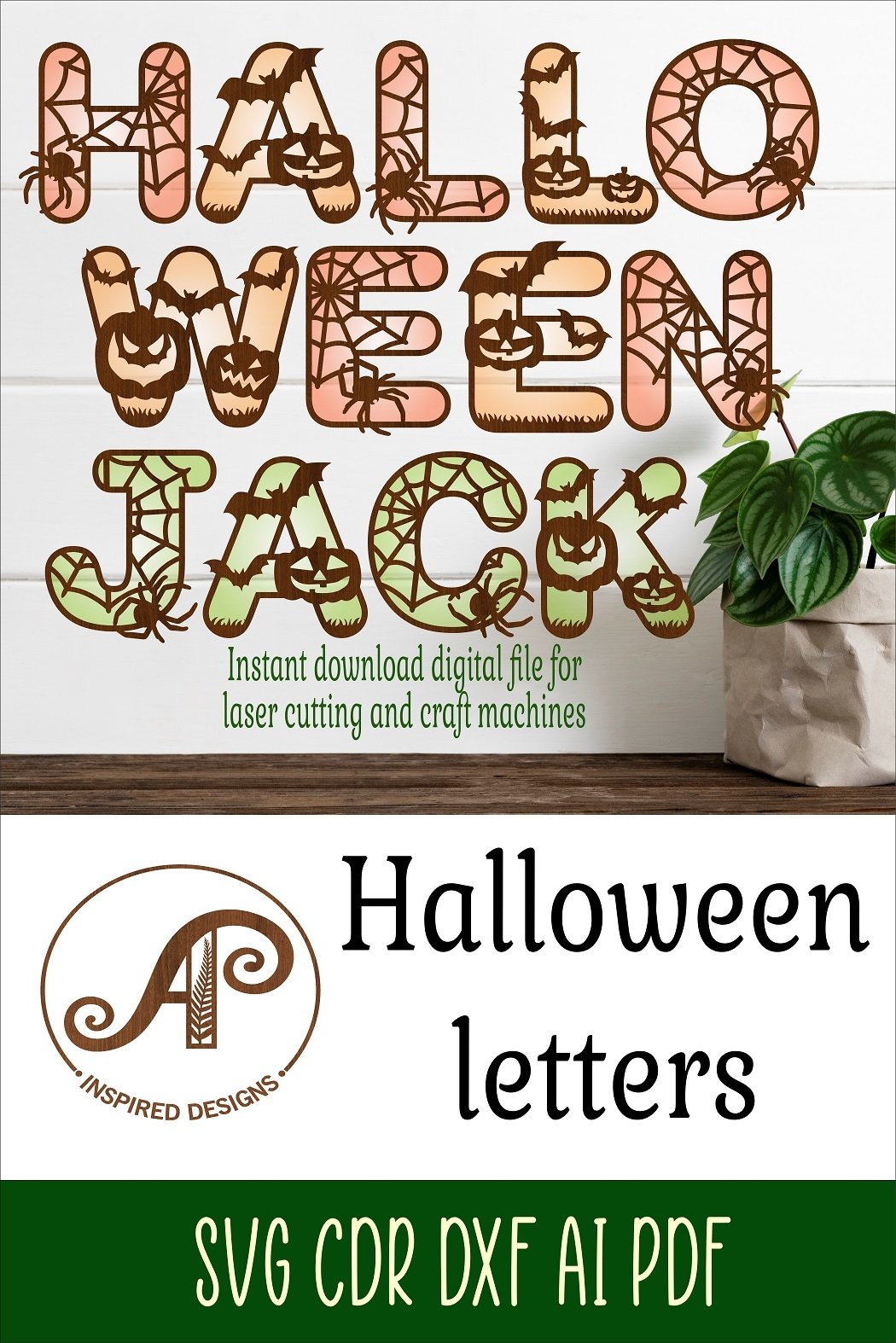 Halloween letters SVG laser cut files. 52 x 2 layer design