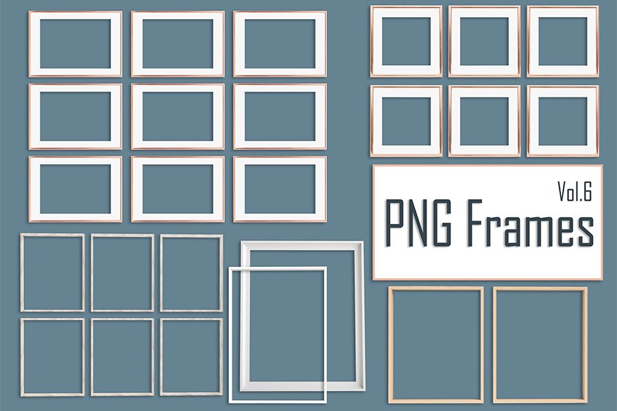 PNG Photo Frames, Digital Frames Bundle, PNG Frame Mockups