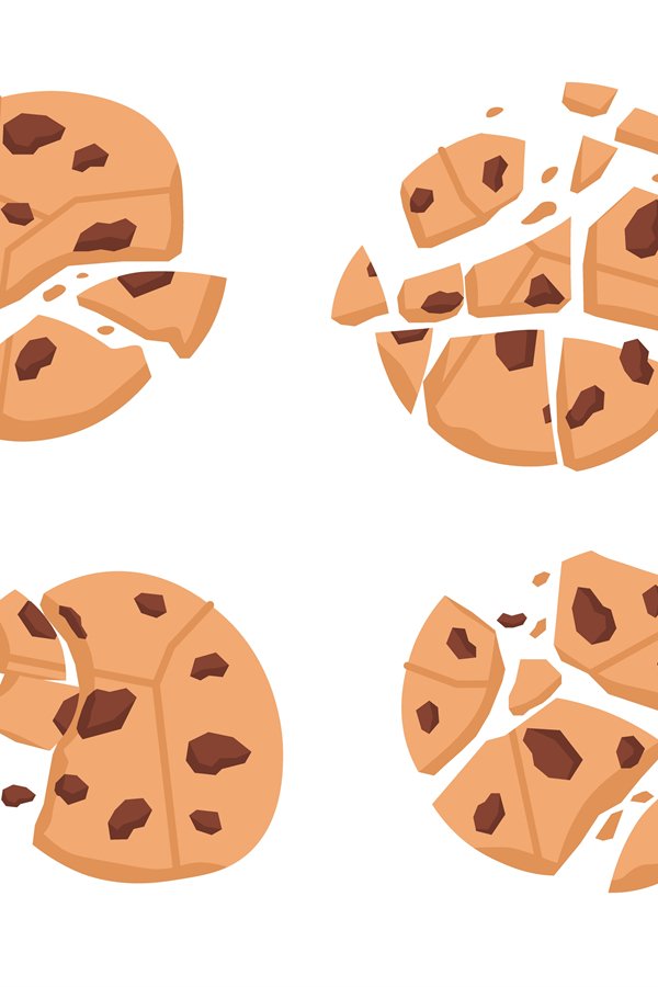 Chocolate chip cookies. Cartoon bitten broken sweet bakery w