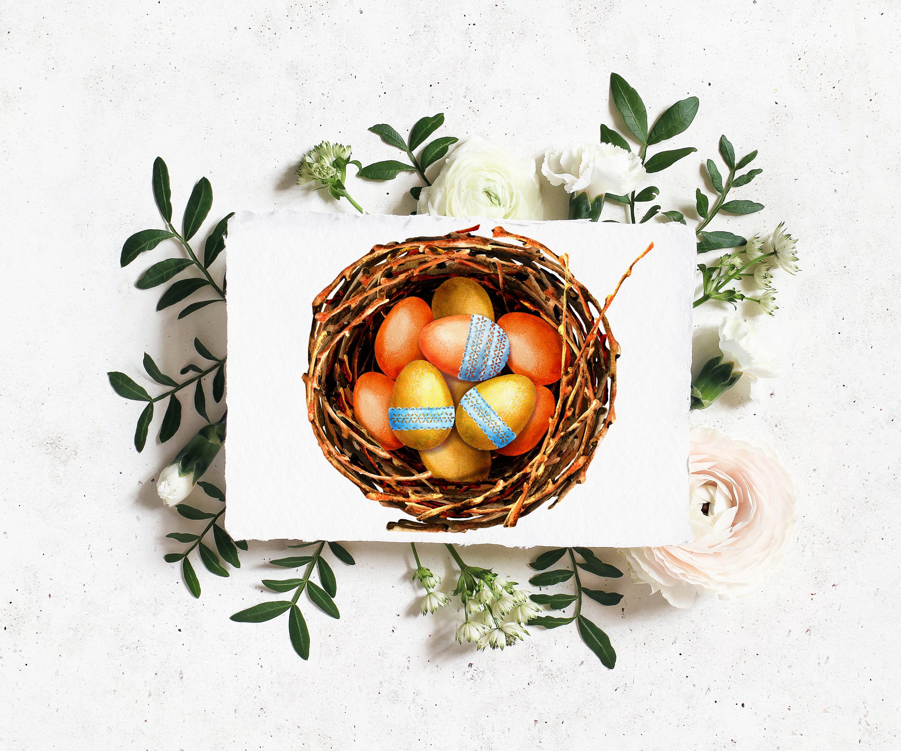 Watercolor easter spring clipart. Painted eggs, pattern