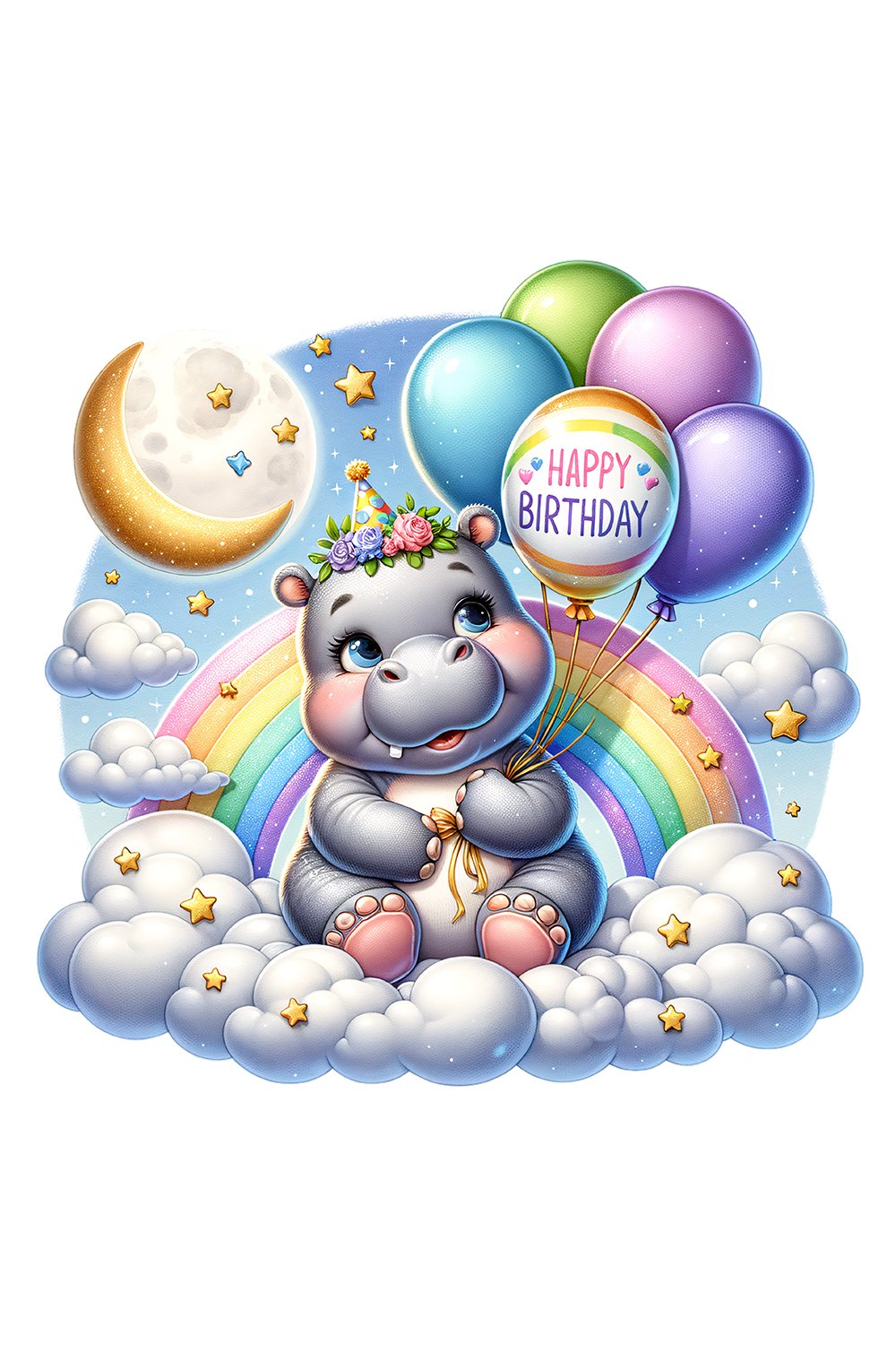 Hippo Birthday Clipart, Happy Birthday Clipart Sublimation