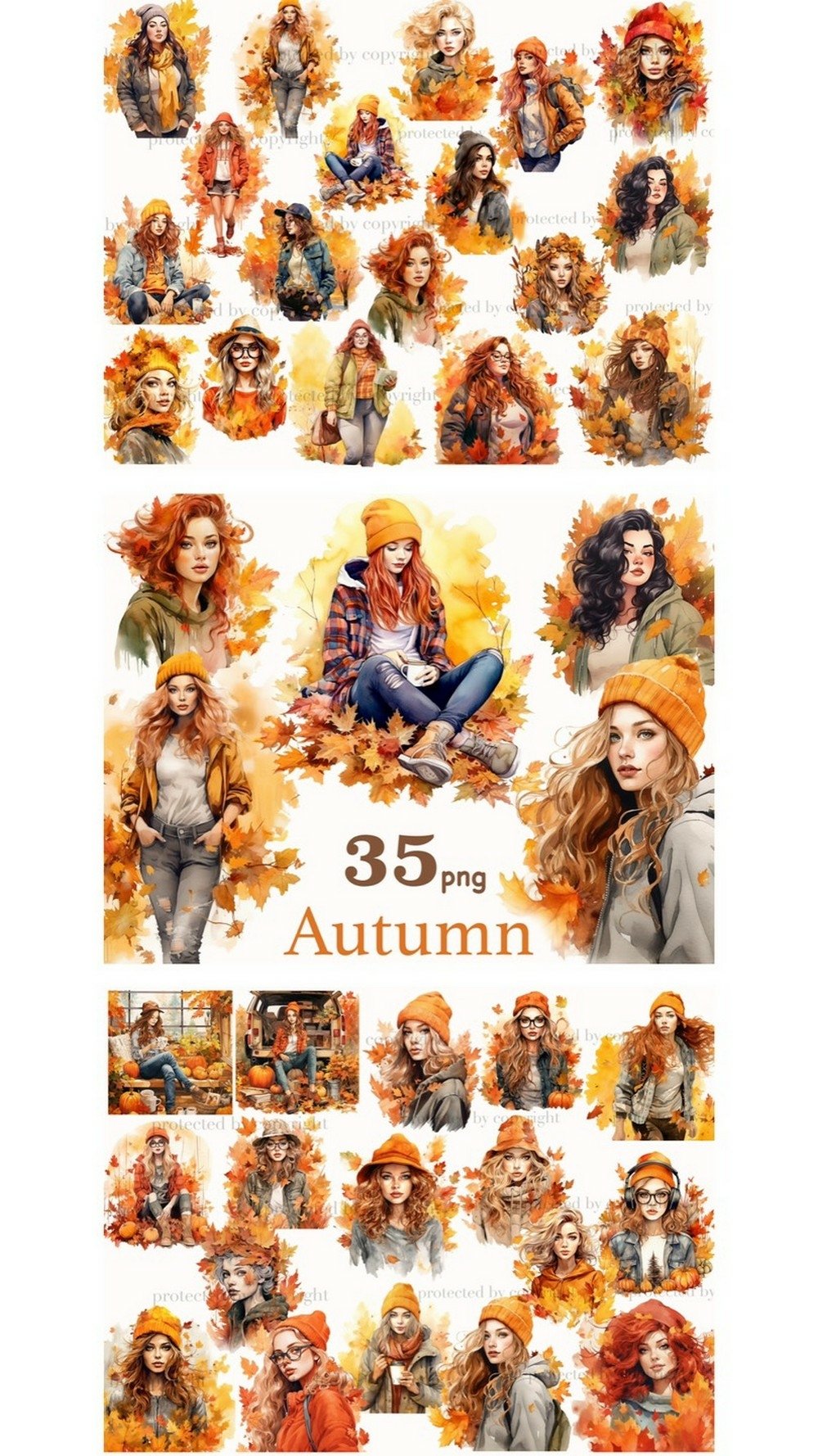 Watercolor Autumn Girl Clipart | Fashion Illustration Bundle