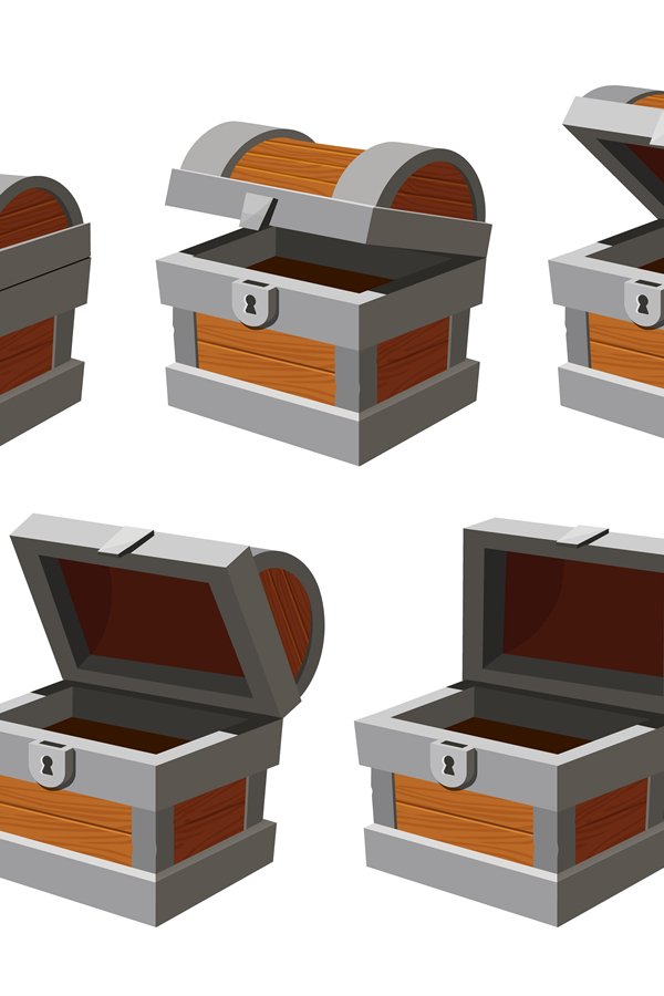 Chest animation. Cartoon empty treasure casket opening frame