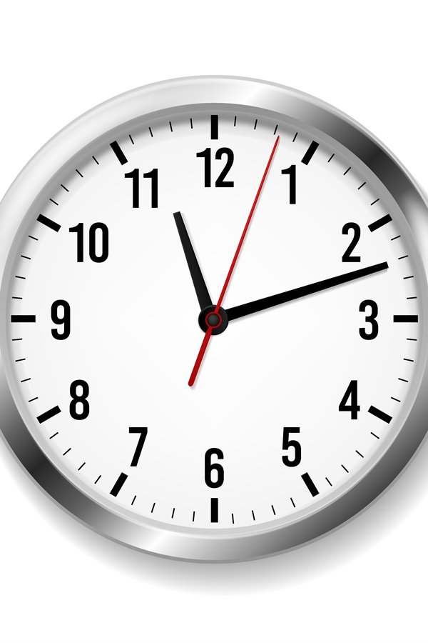 Office realistic clock. Wall round watches with time arrows