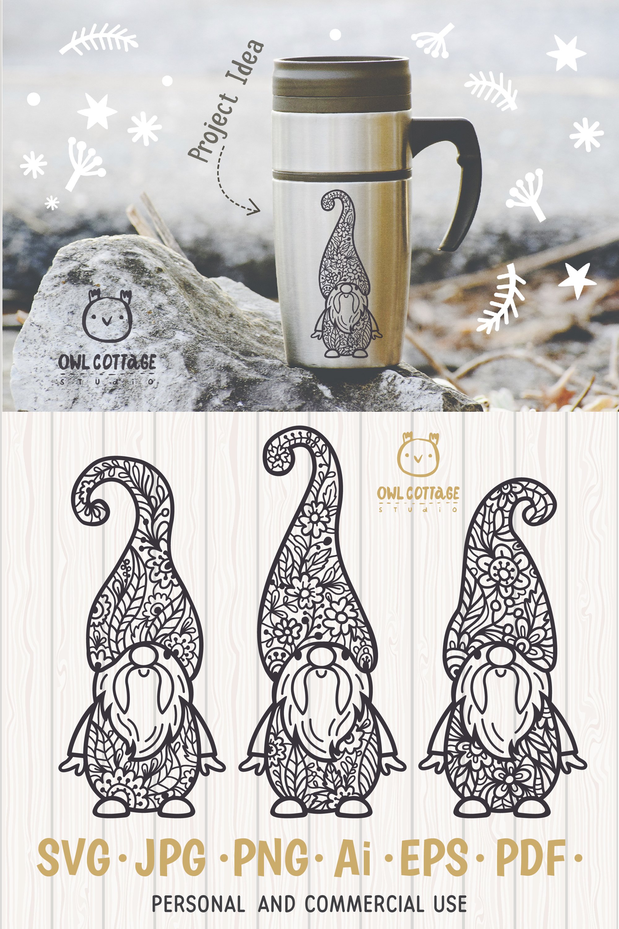 Scandinavian Floral Gnomes SVG, Gnome Clipart, Tomte