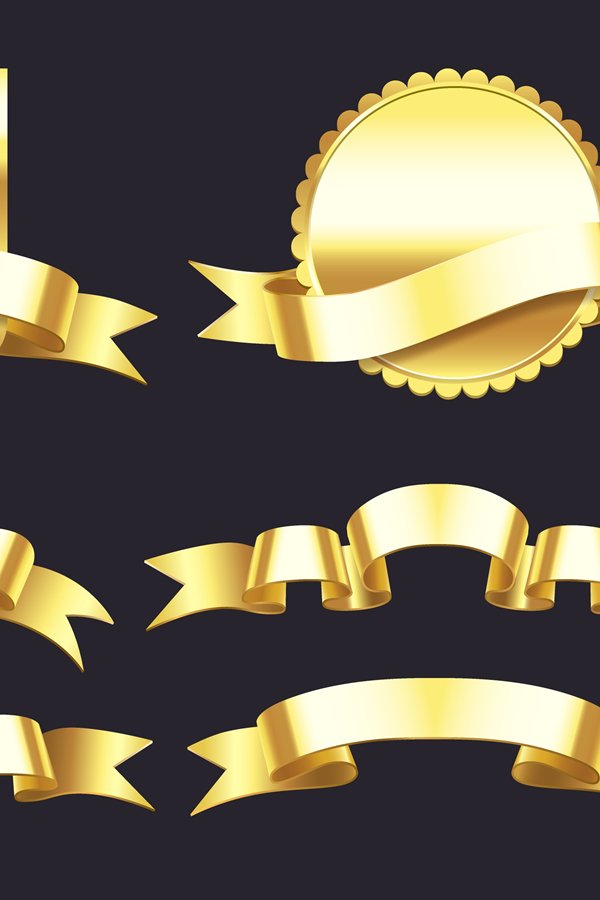 Gold banner with ribbons. Shapes for gift, accessory and tag