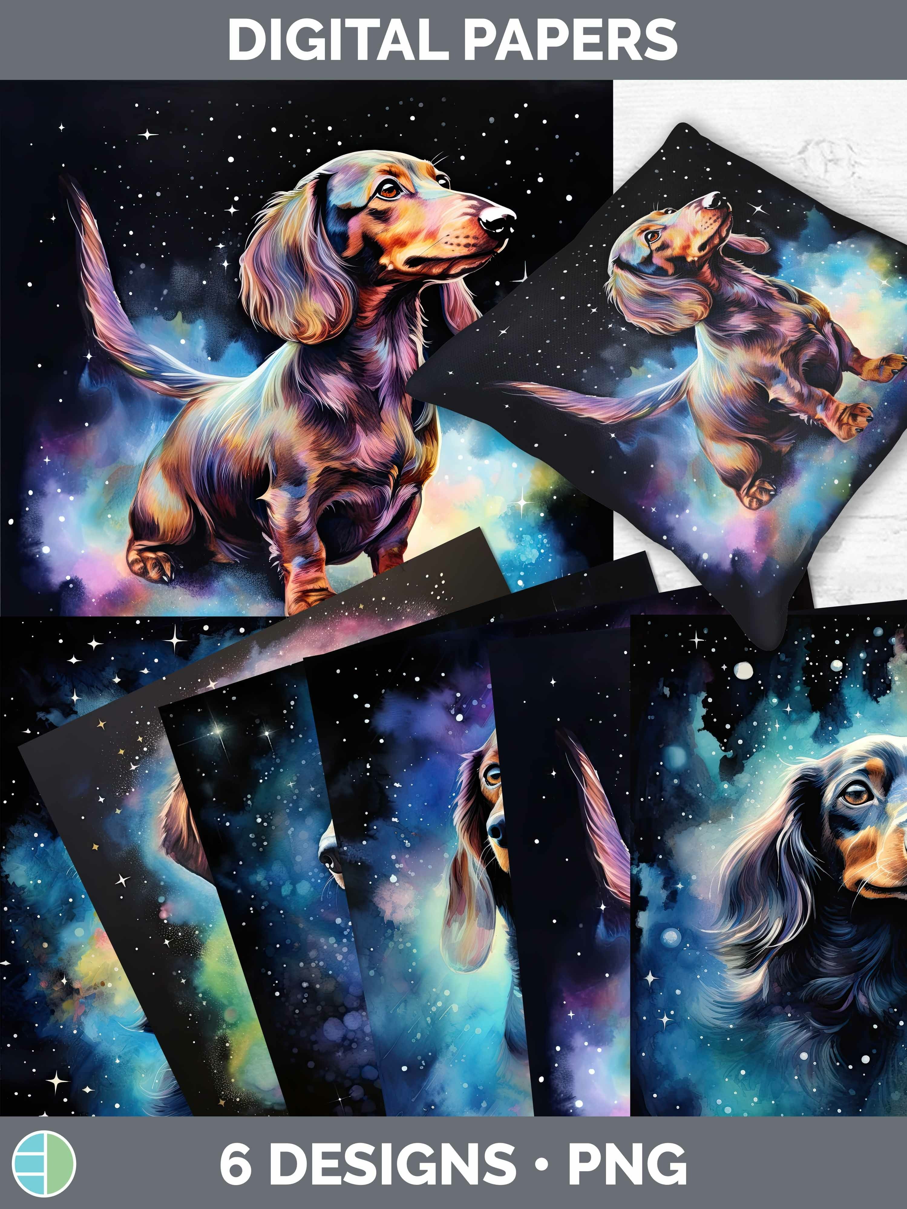 Galaxy Dachshund Dog Paper Backgrounds | Bundle Digital Scra