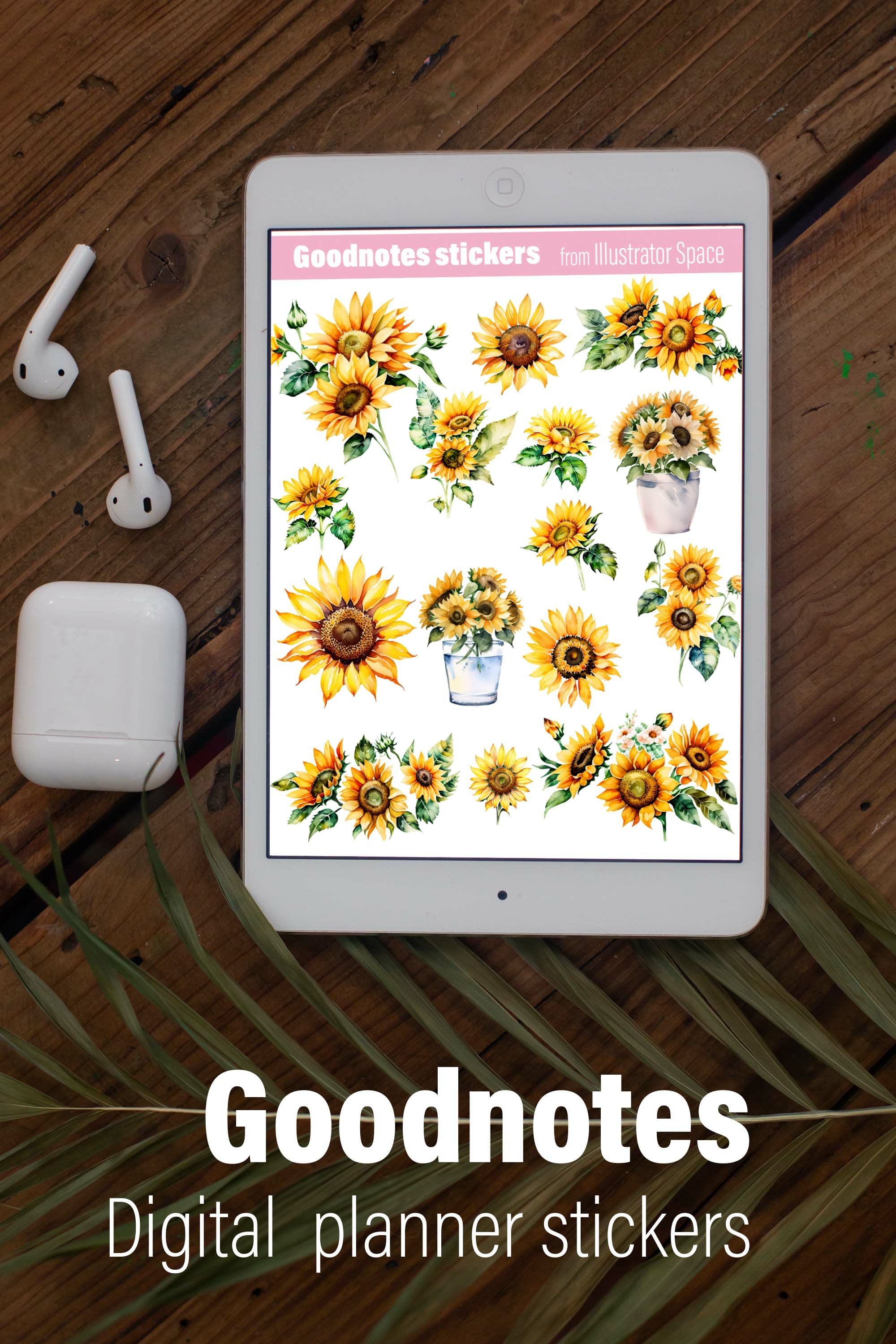 Sunflower Goodnotes stickers set, Goodnotes 5 stickers