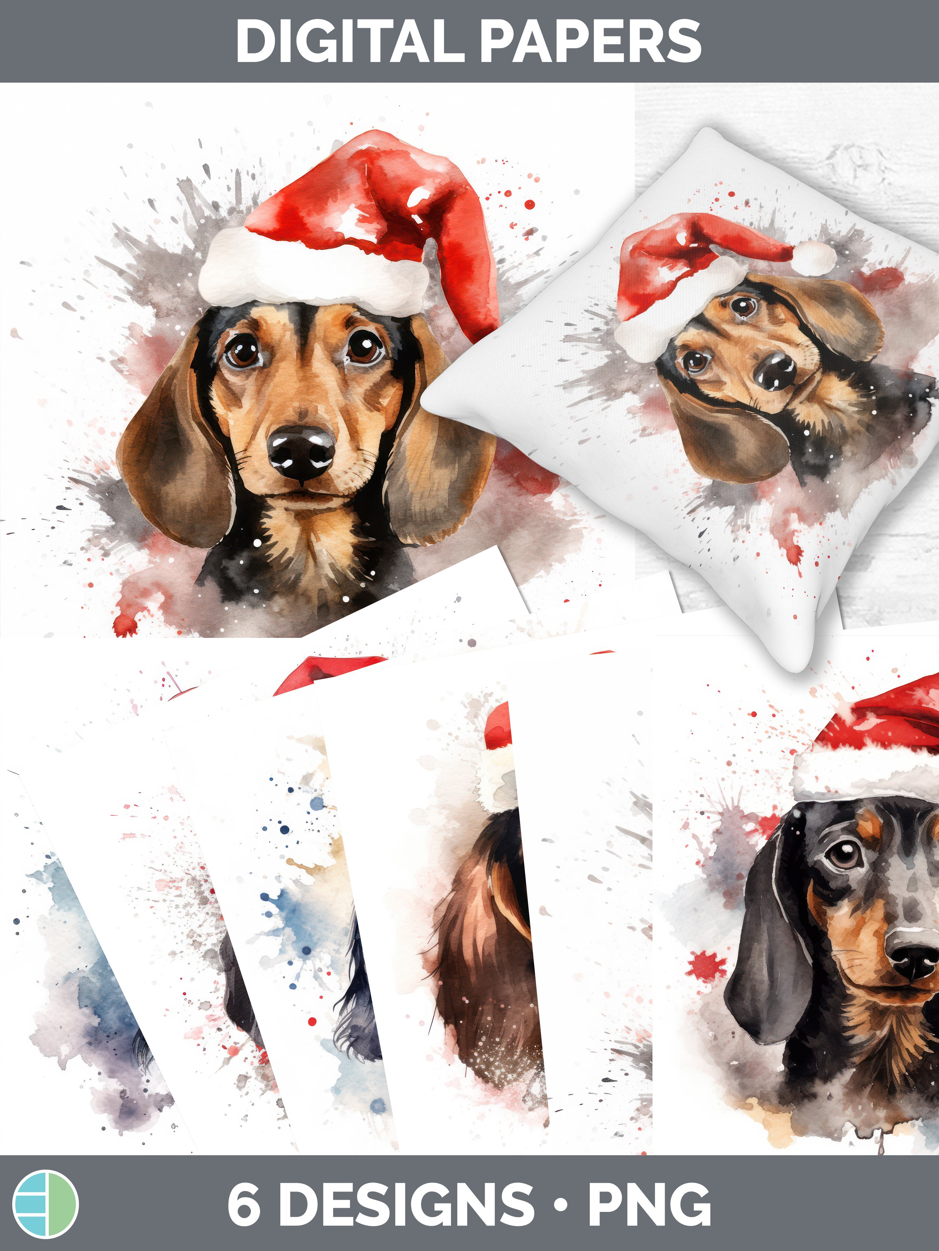 Christmas Santa Hat Dachshund Dog Paper Backgrounds | Digita