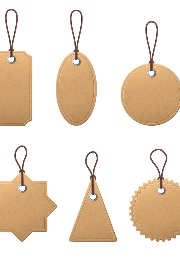Craft paper price label. Blank shopping labels with rope, vi