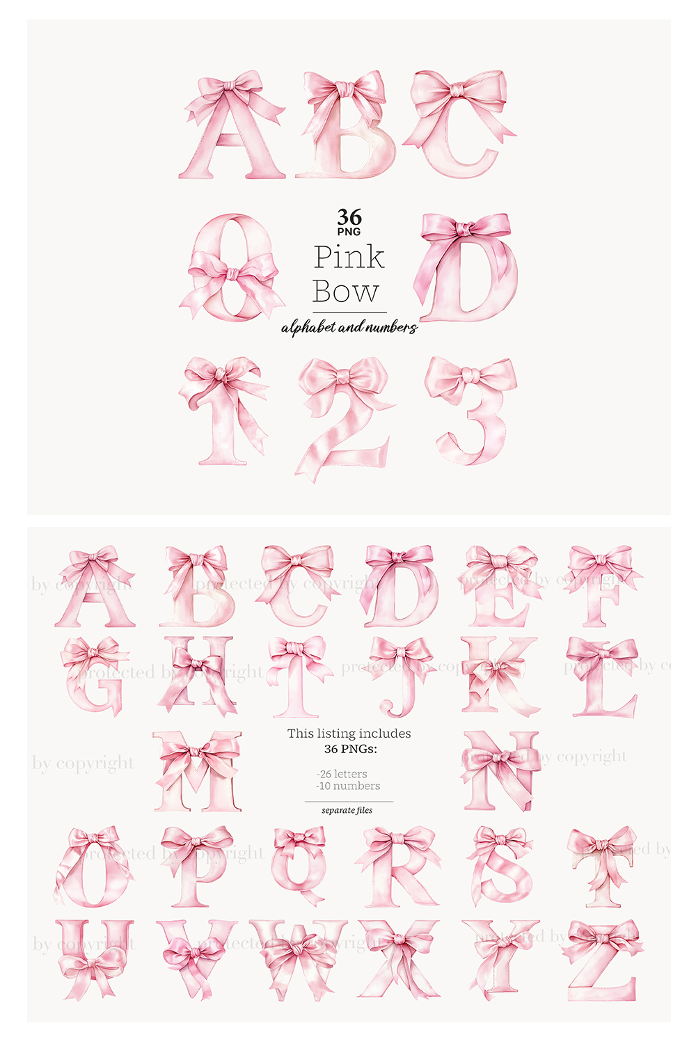 Pink Bow Alphabet Digital | Girly Coquette Letters Birthday