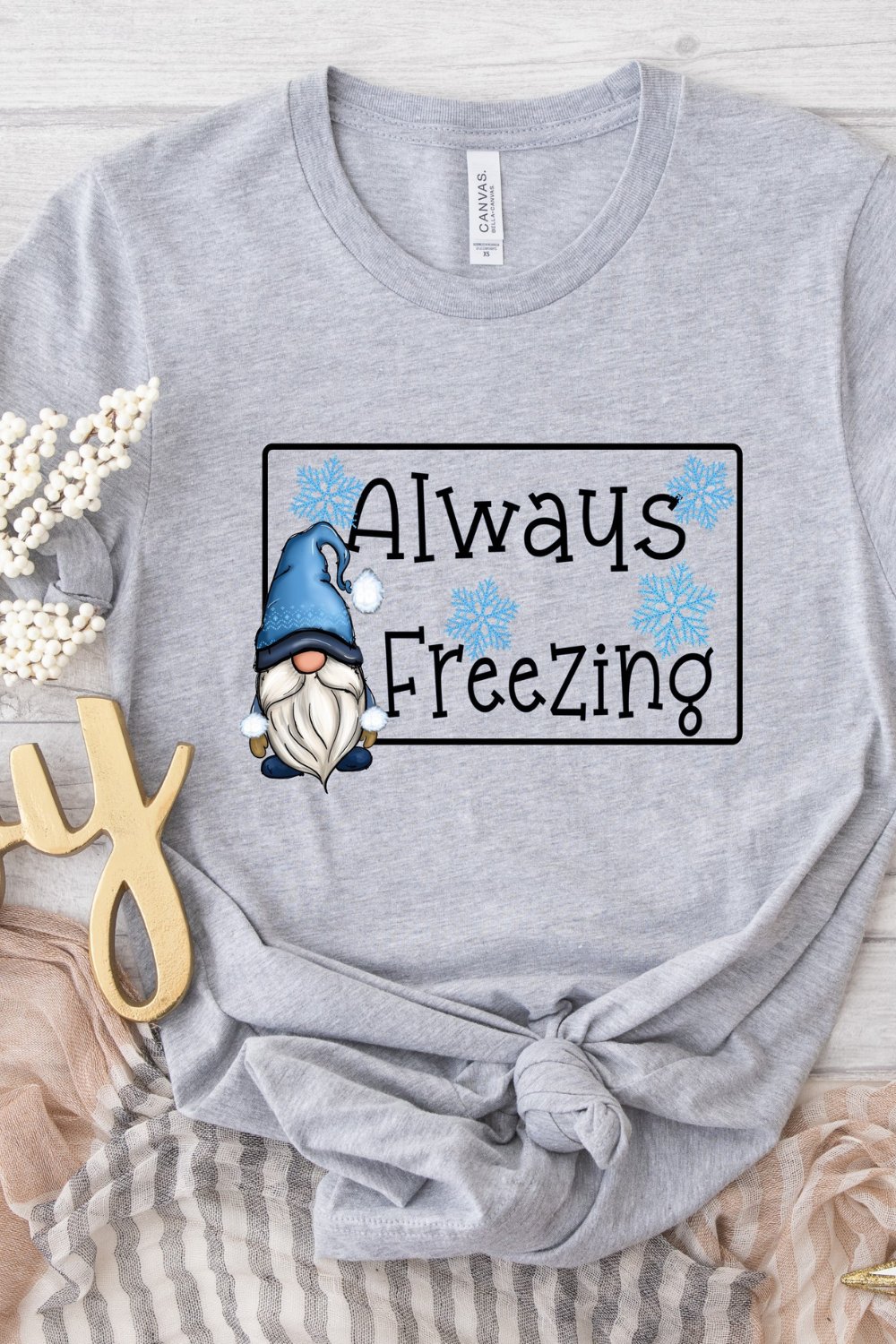Winter Blue Gnome Illustration, Always Freezing, Sublimation