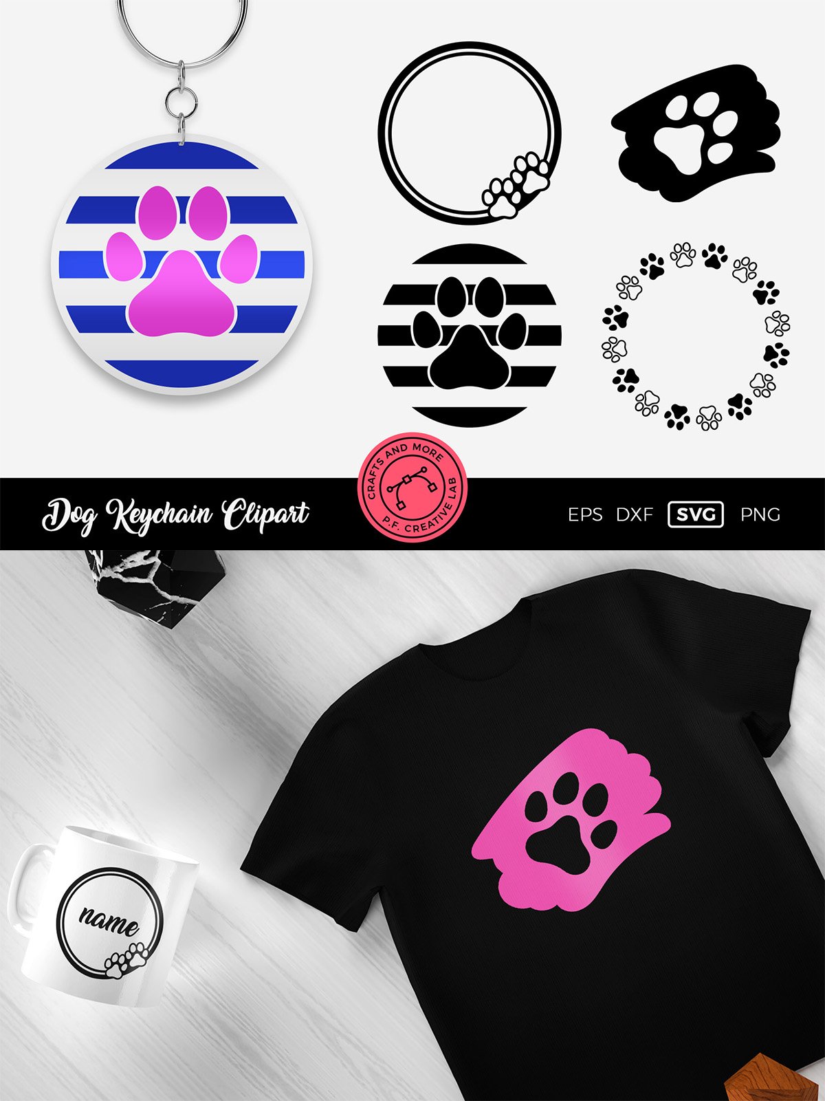 Dog Keychain SVG Clipart Set