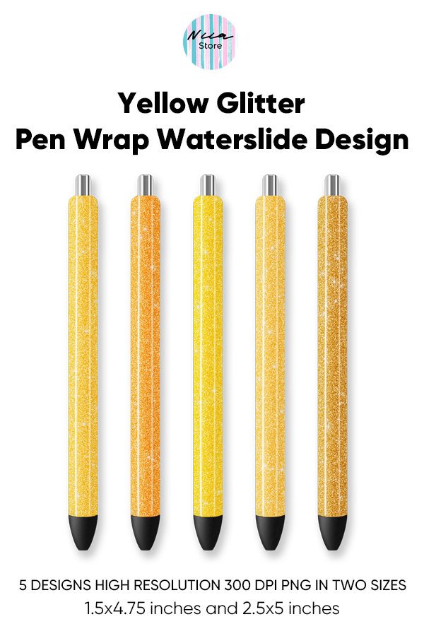 Yellow Glitter Pen Wrap Waterslide Design Bundle