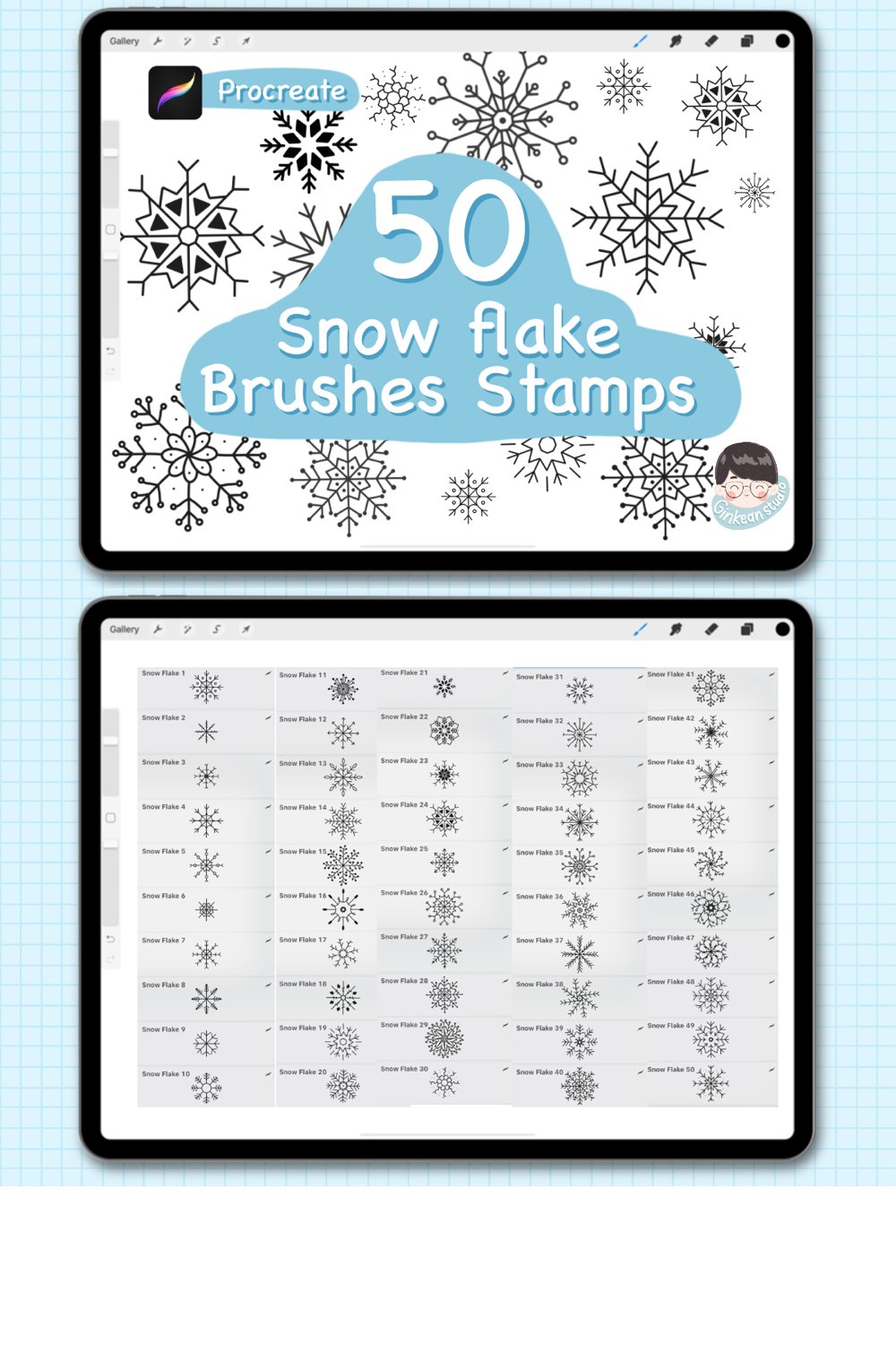 50 Snowflake brush stamps for procreate Procreate brushes