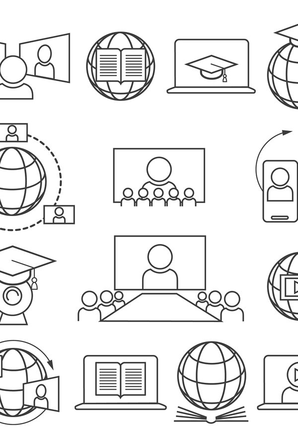 Webinar, online learning icon set