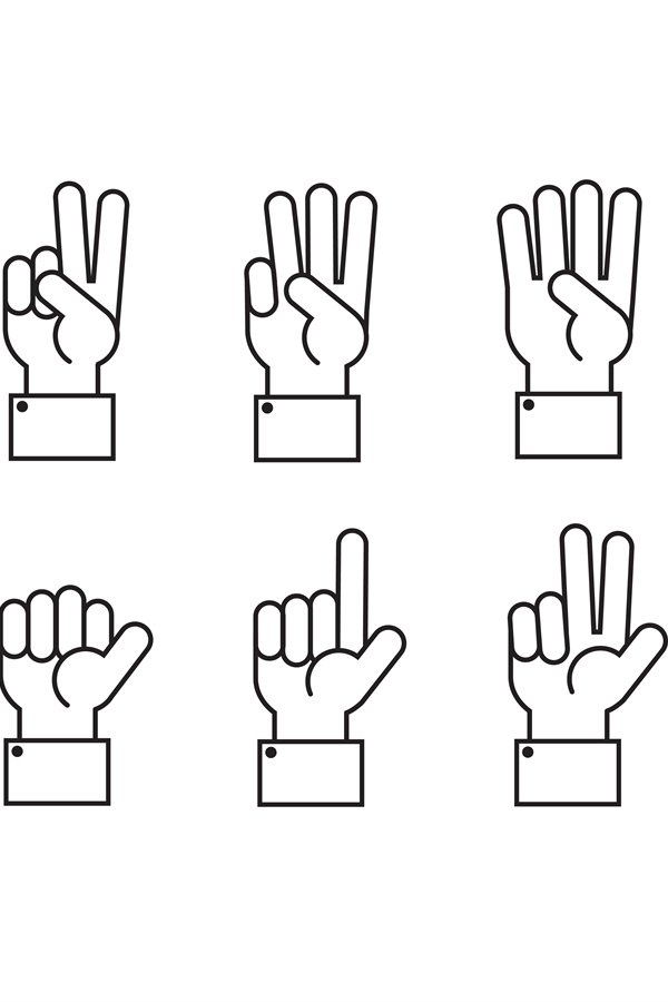 Hand with counting fingers vector line symbols