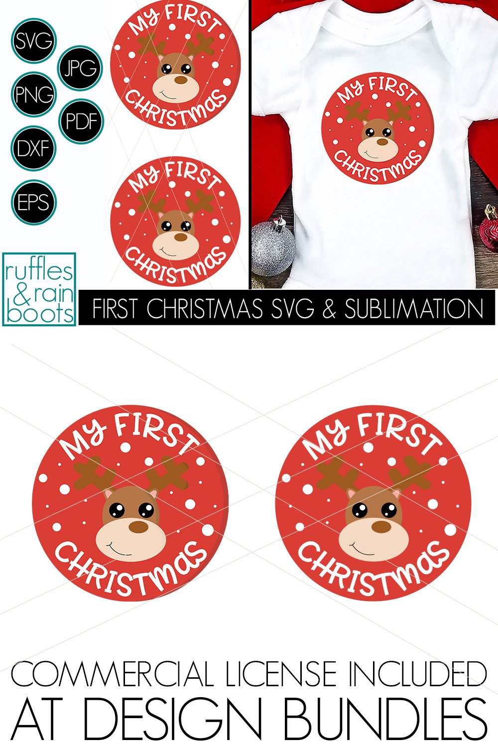 My First Christmas SVG with Reindeer and BONUS Sublimation