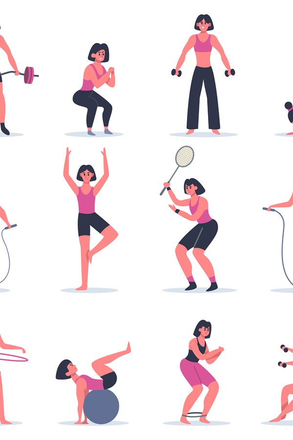 Girl exercising. Young woman fitness exercising, squats