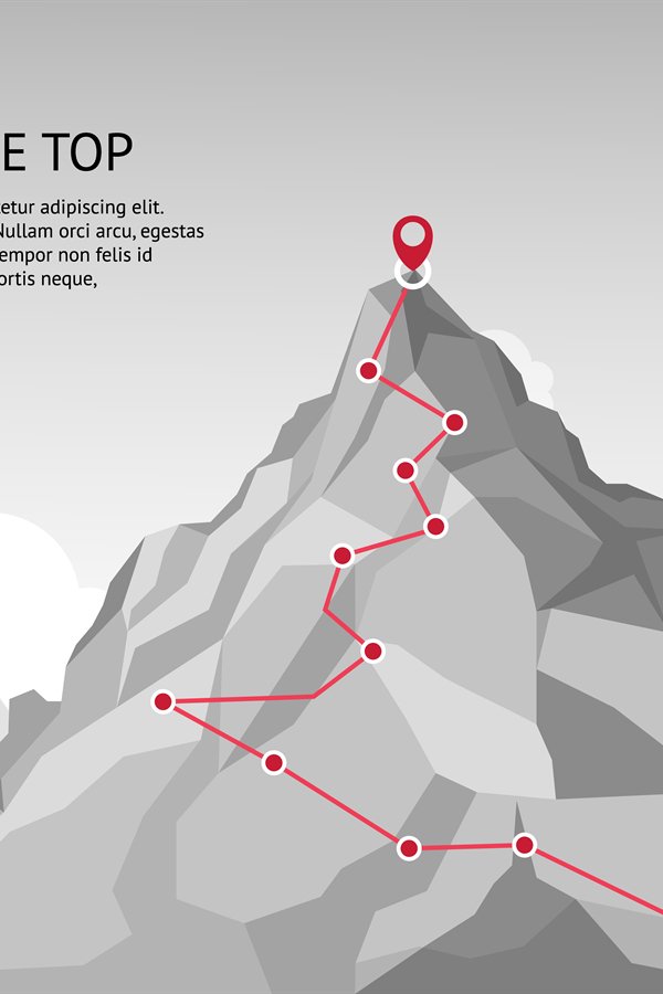 Mountain route infographic. Journey challenge path business