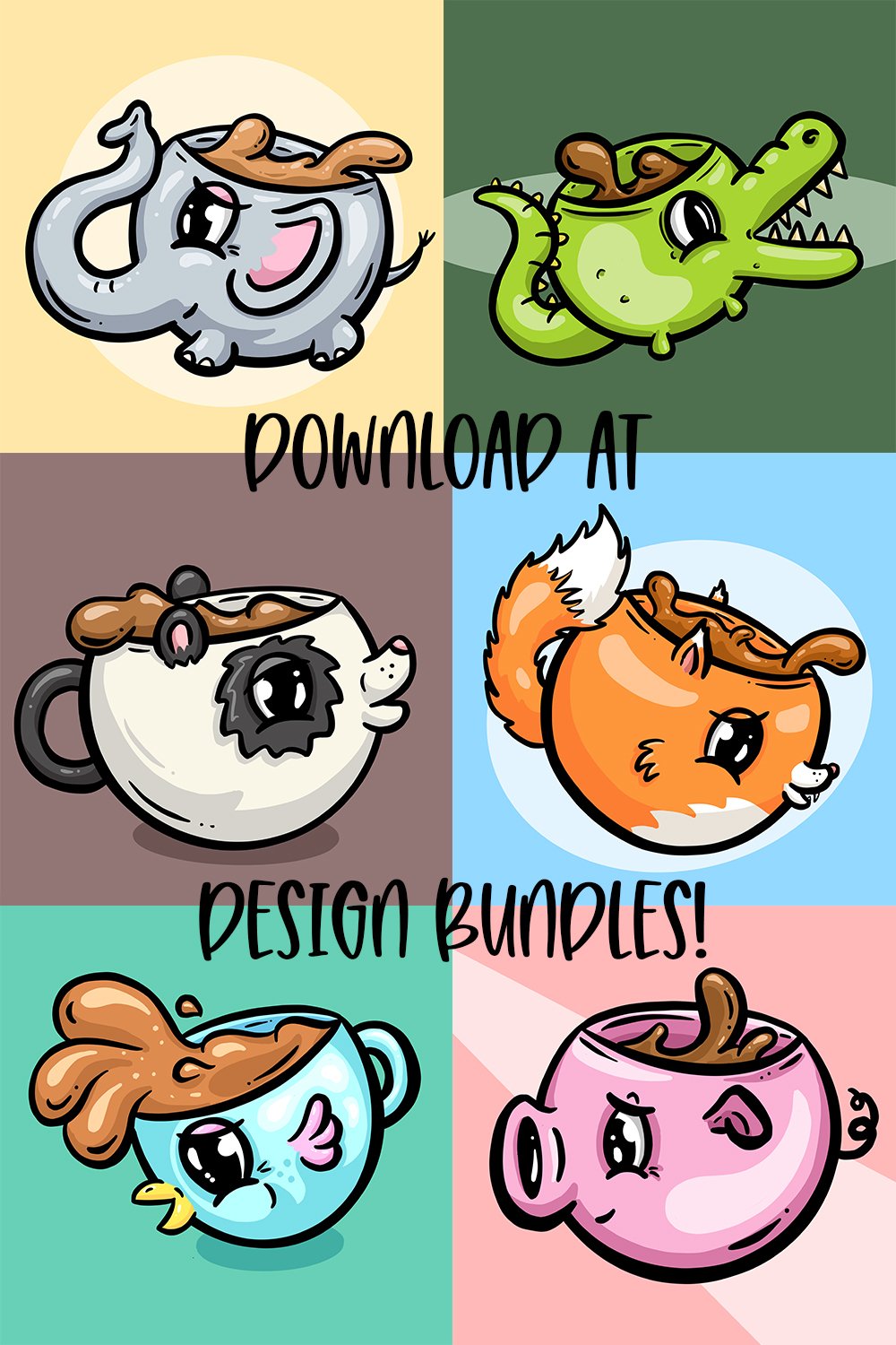 Pet Animal Cute Coffee Cup Illustration Cartoon Logo PNG JPG