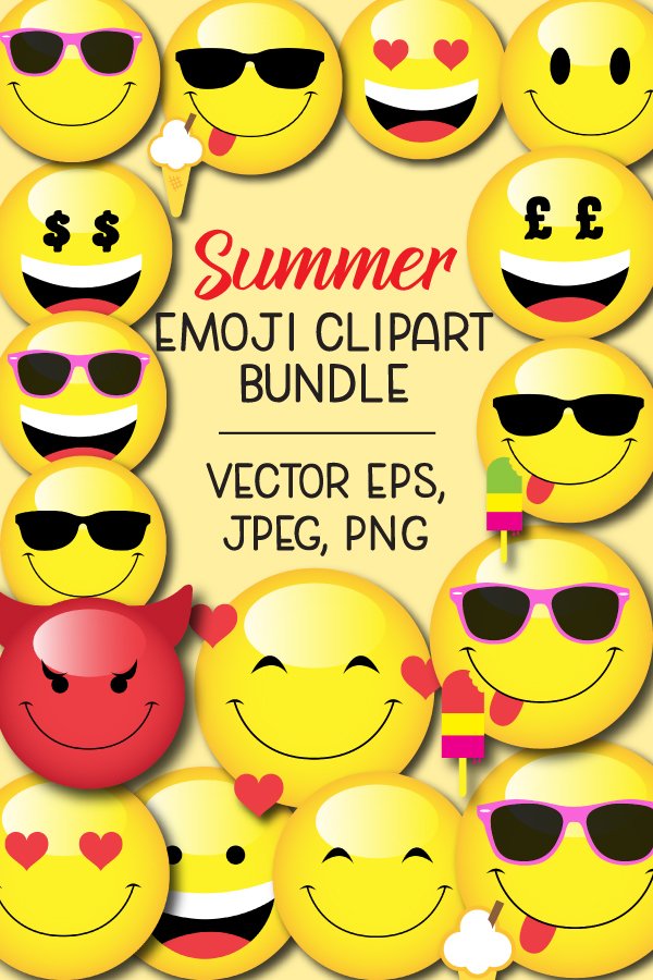 Summer Smiling Emoji Faces Graphic Clipart Bundle