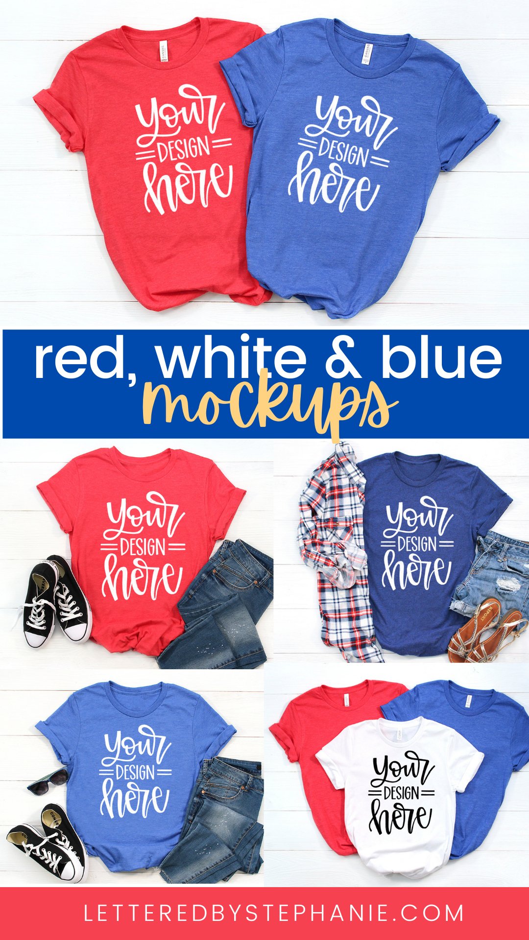 Red, White and Blue Mockup Shirts, 4th or July, American