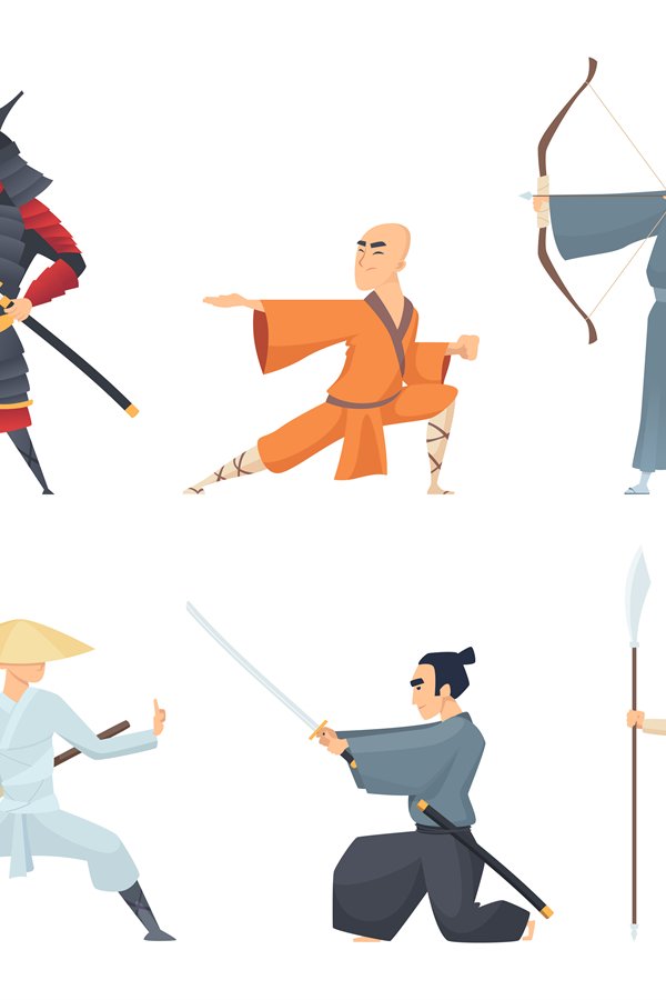 China fighters. Traditional eastern heroes emperor guangdong