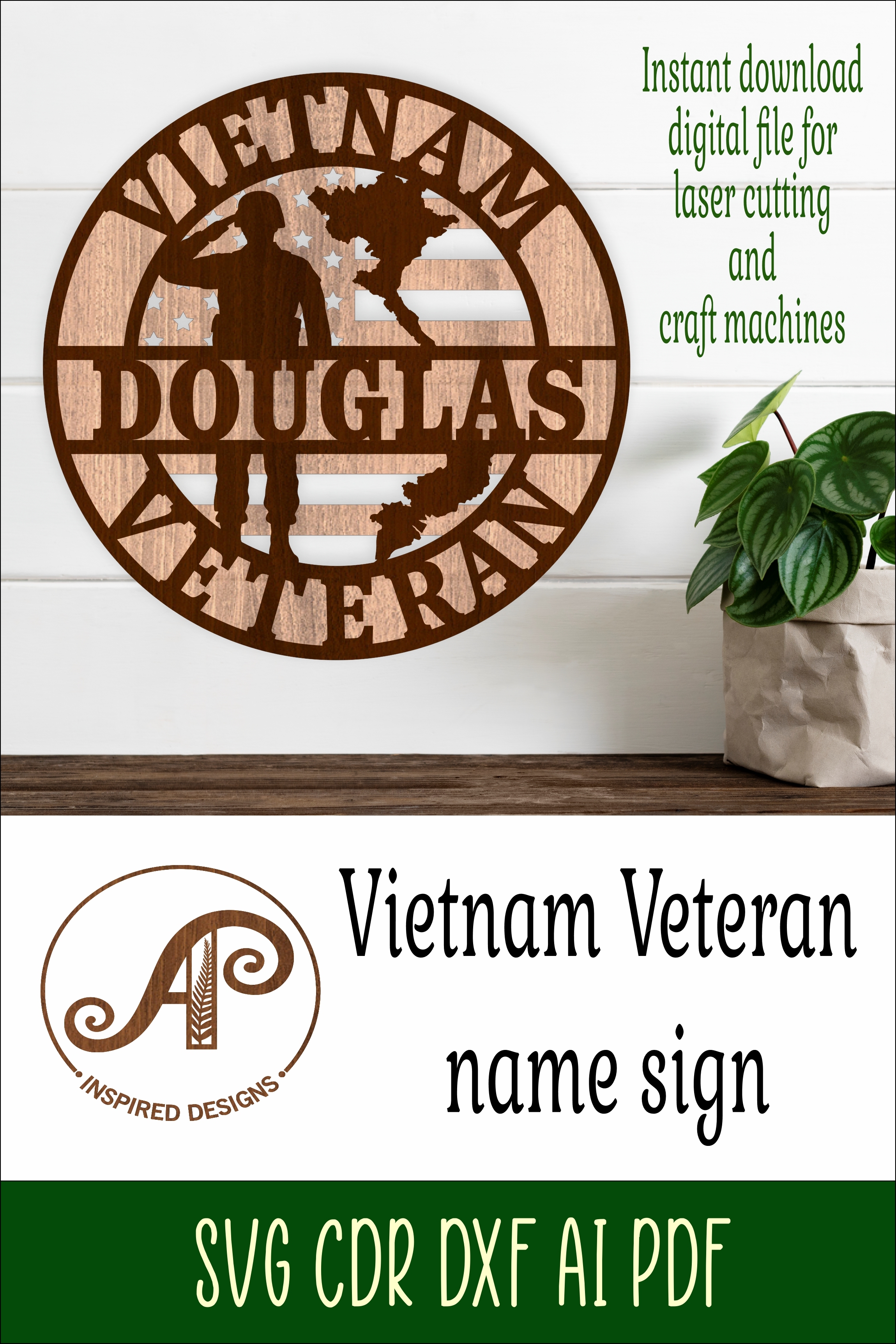 Vietnam Veteran name sign svg laser cut wall sign