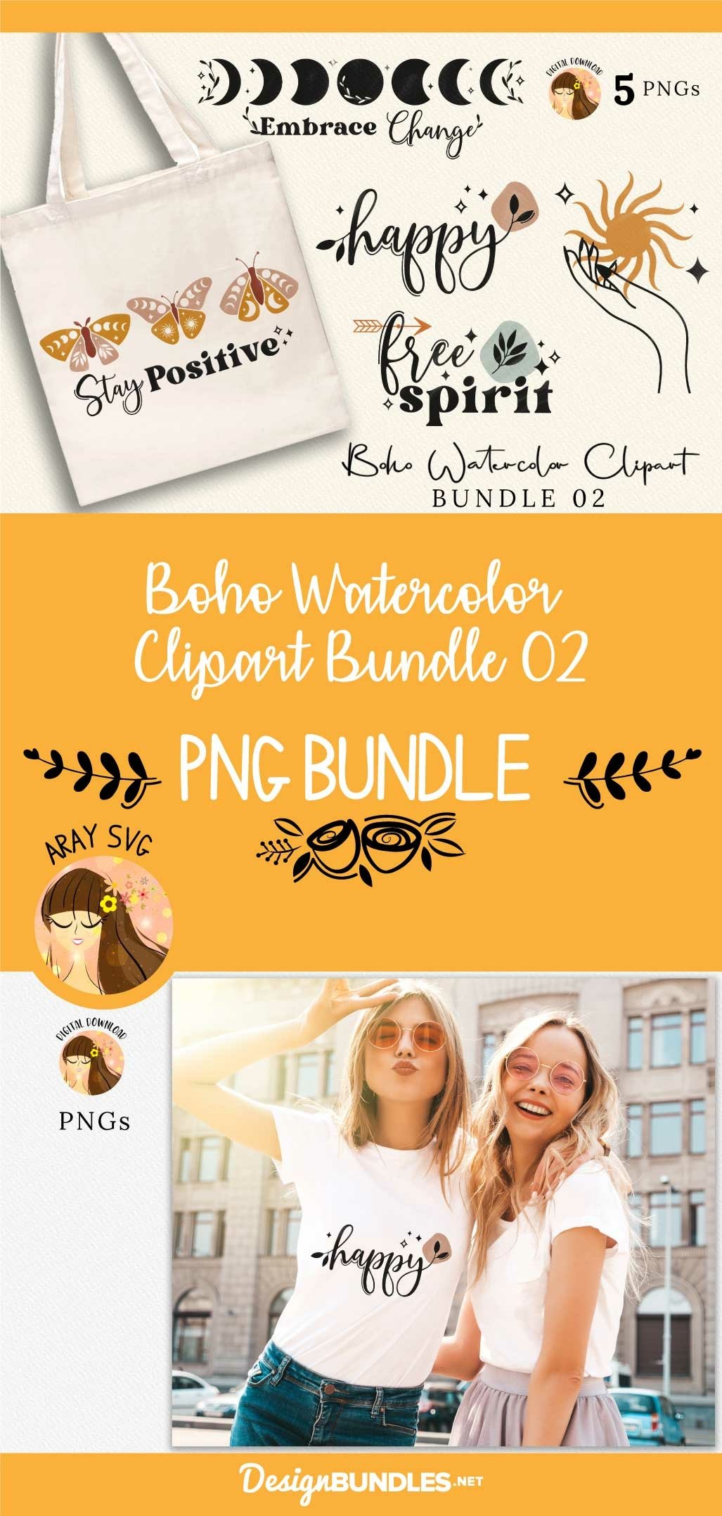 Boho Watercolor Clipart Bundle 02