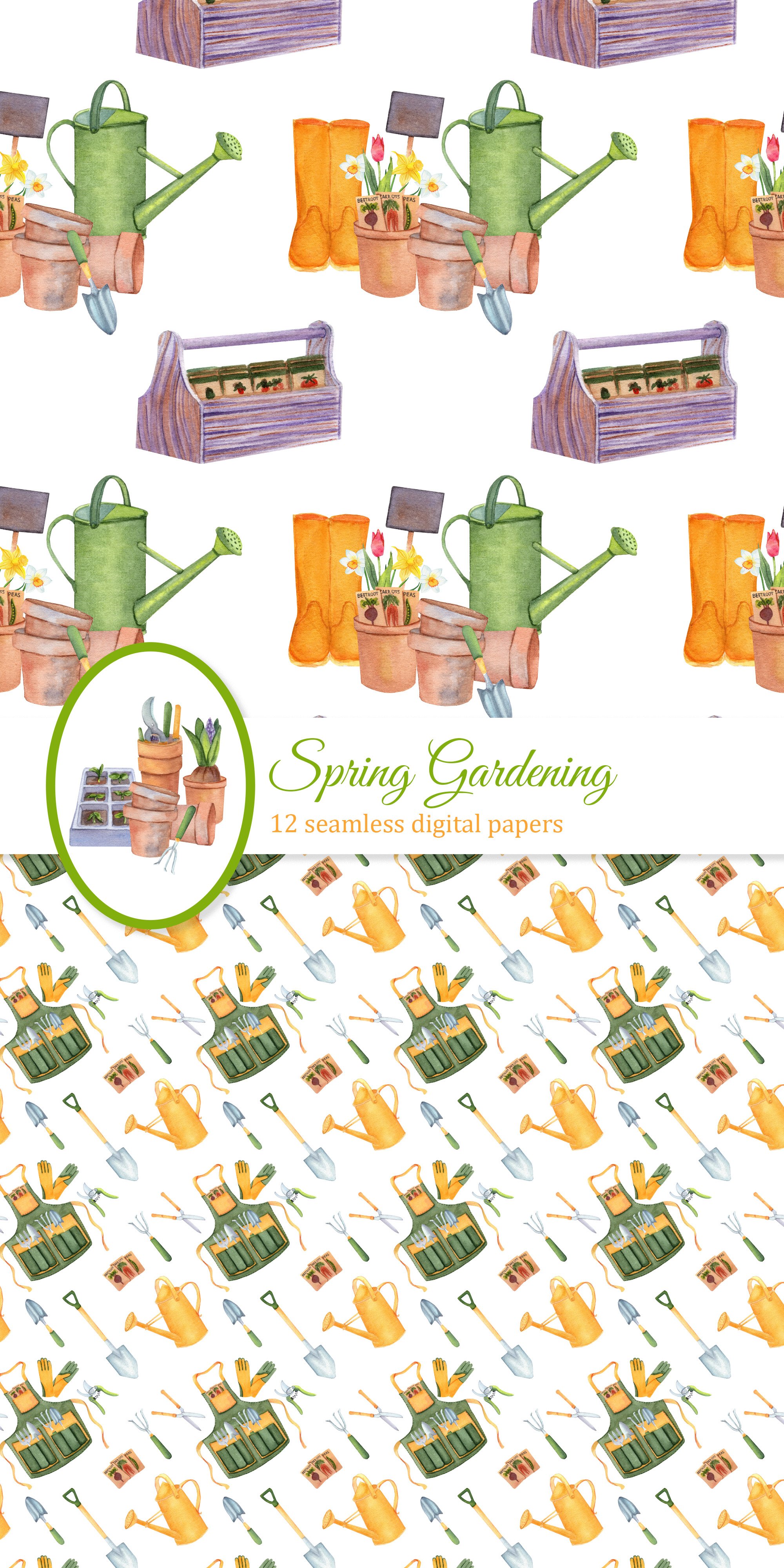 Spring gardening seamless pattern digital papers pack
