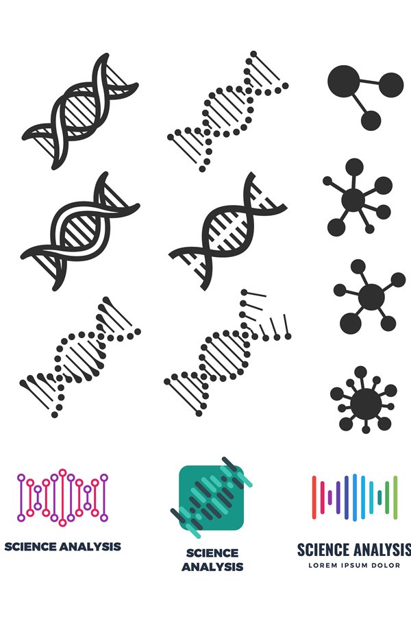 DNA molecular structure. Molecule icons, isolated lab signs.