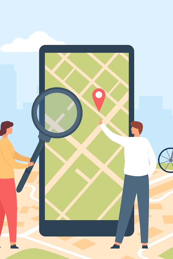 Tracking online application. Smartphone with GPS app on scre