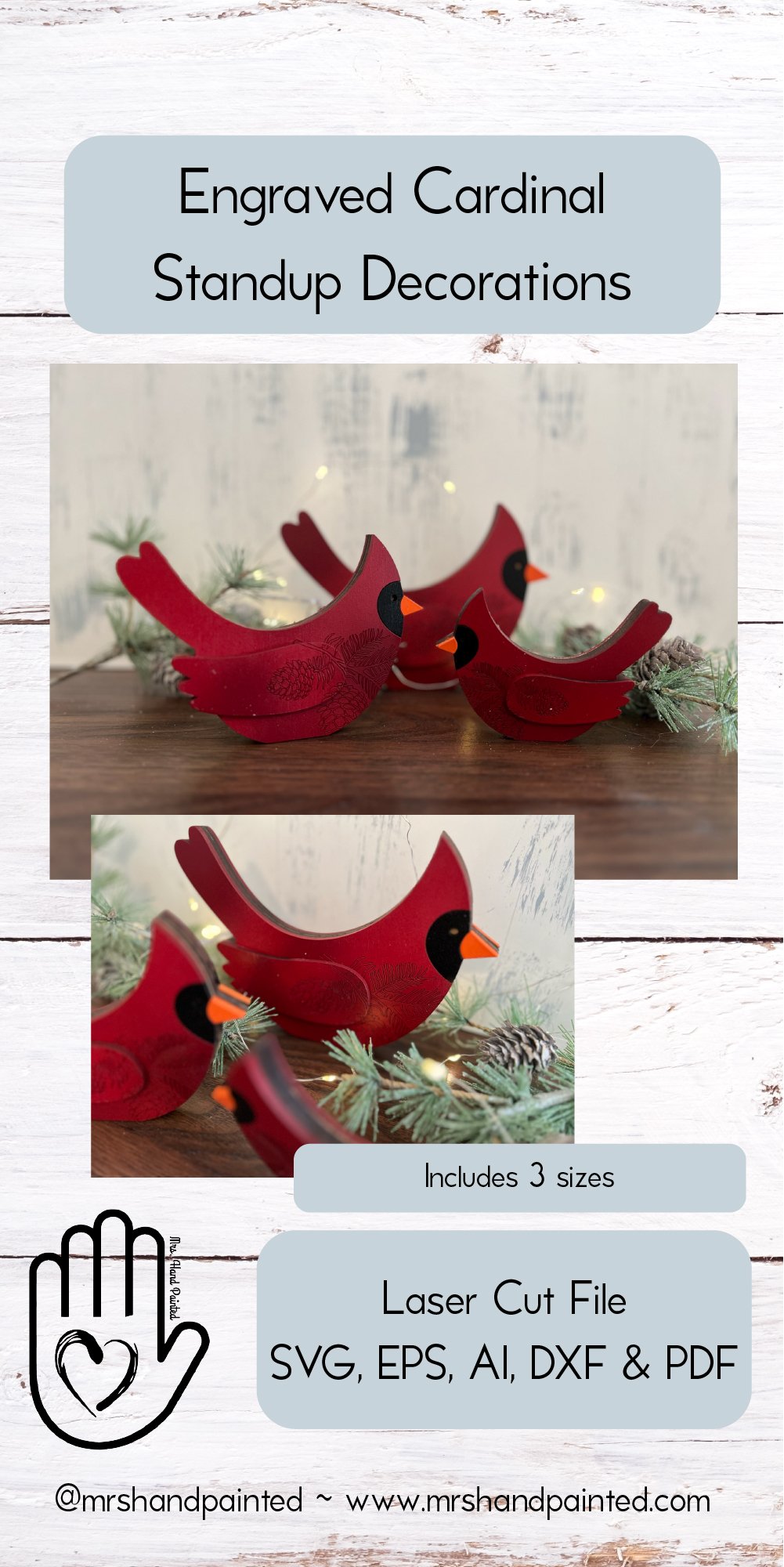 Decorative Engraved Cardinal Standup Decoration - Laser Cut