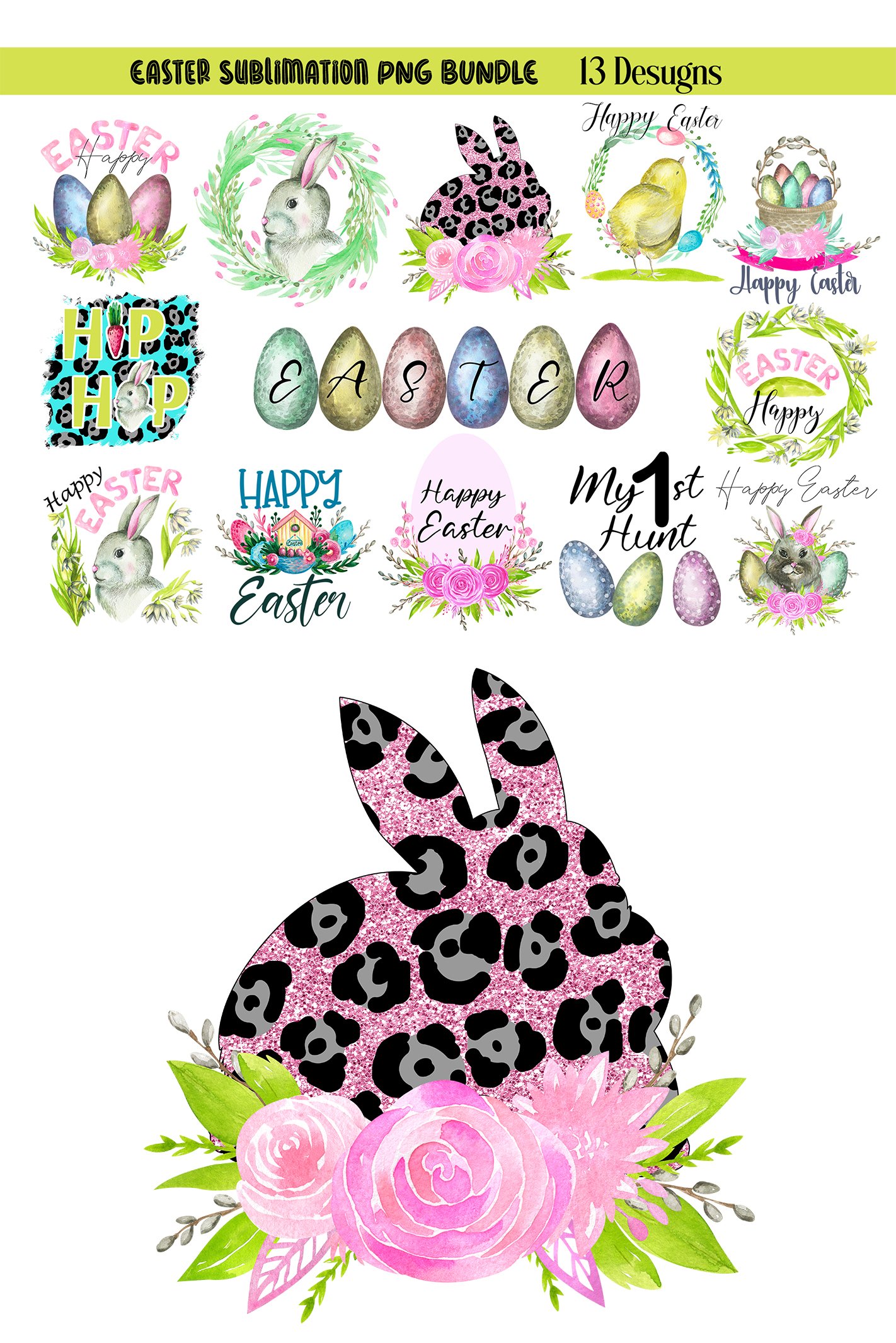 Easter Sublimation Bundle. Watercolor Easter clipart