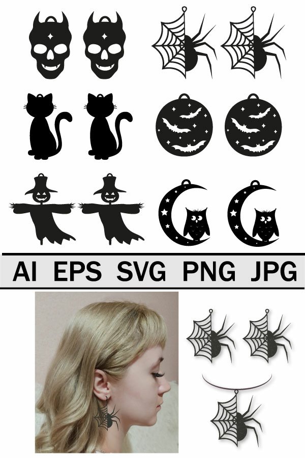 Earrings and pendants for Halloween, svg template (1542836)