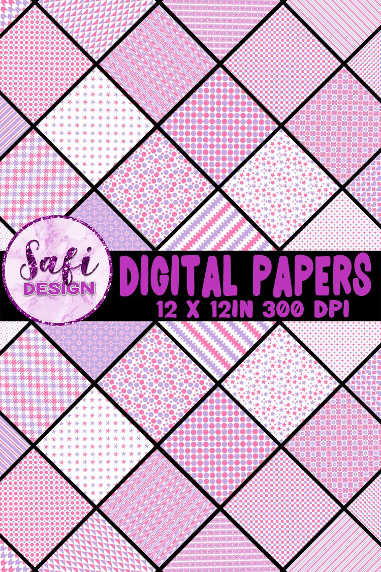 Digital Paper Backgrounds - Pink and Lilac Patterns