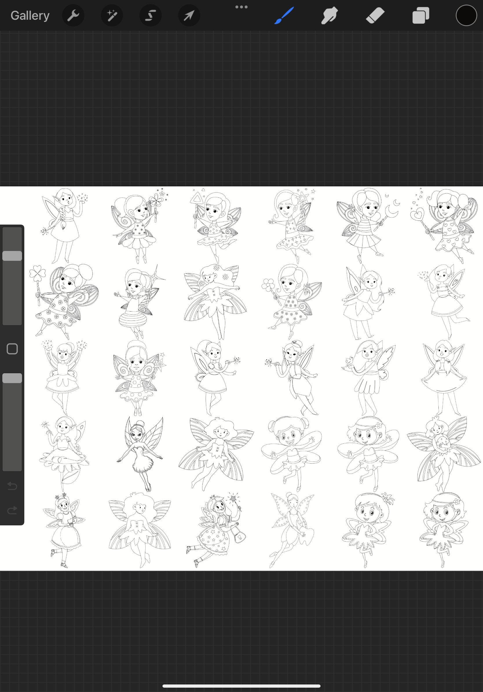 Cartoon Fairy Outlines Set 1 Procreate Brush Stamps, 30