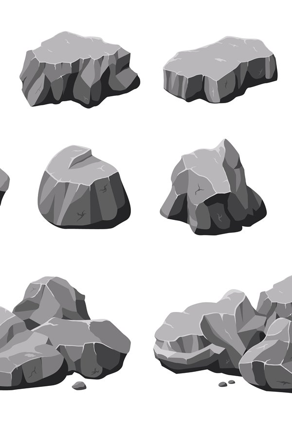 Cartoon natural stones. Boulder rock, stone and rubble pile.