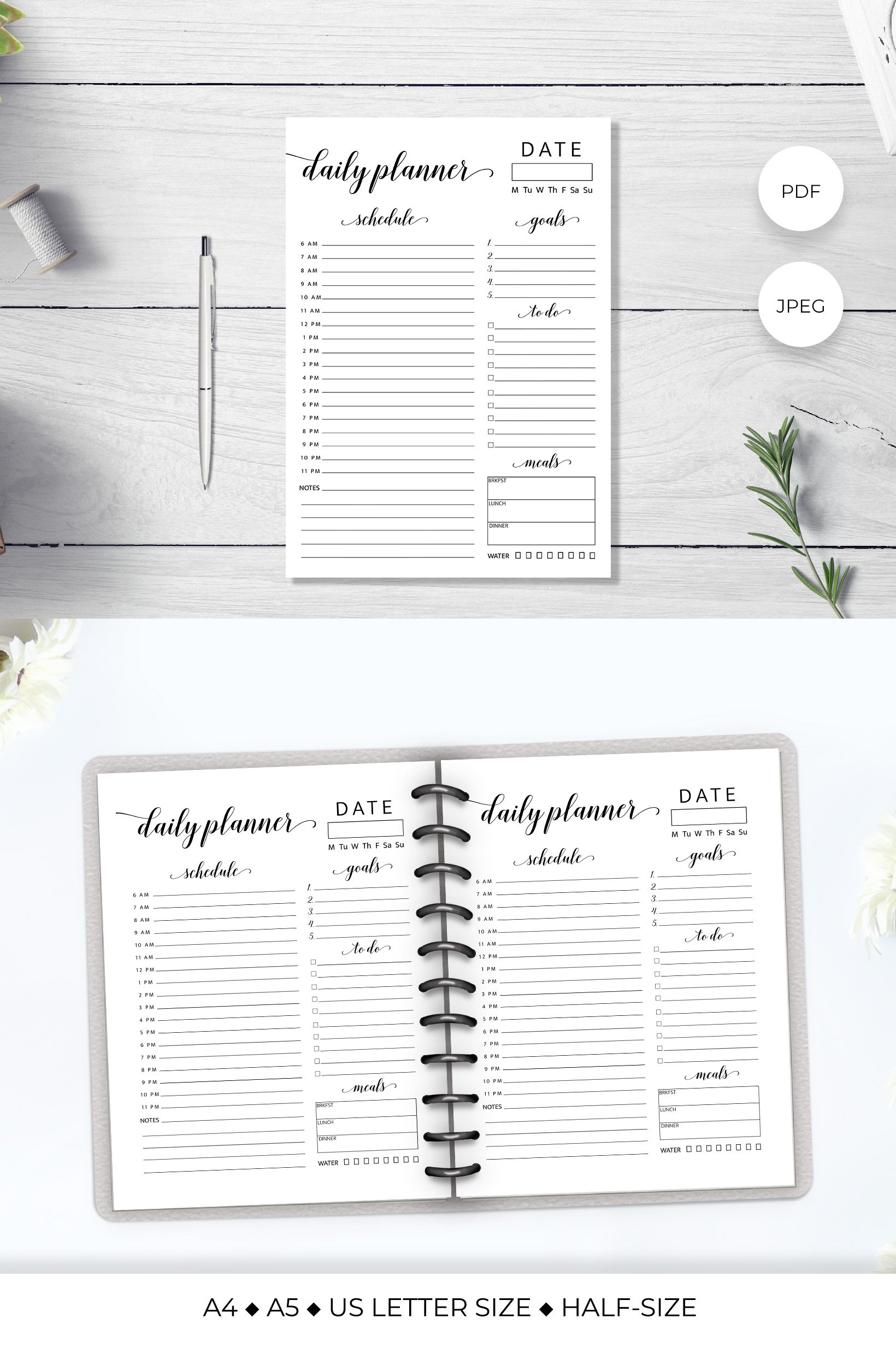 Daily planner inserts. Planner page printable. Organizer