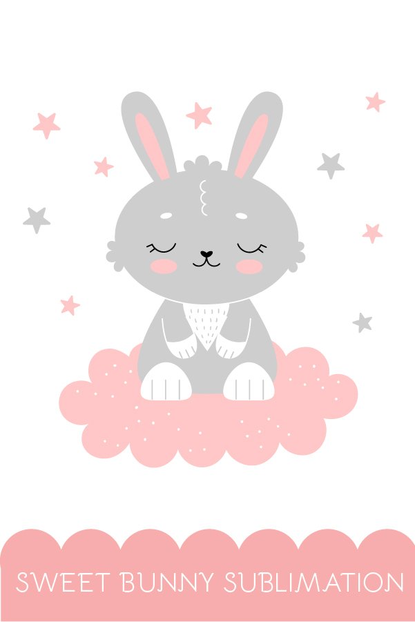 Sweet bunny on the cloud/sublimation/png