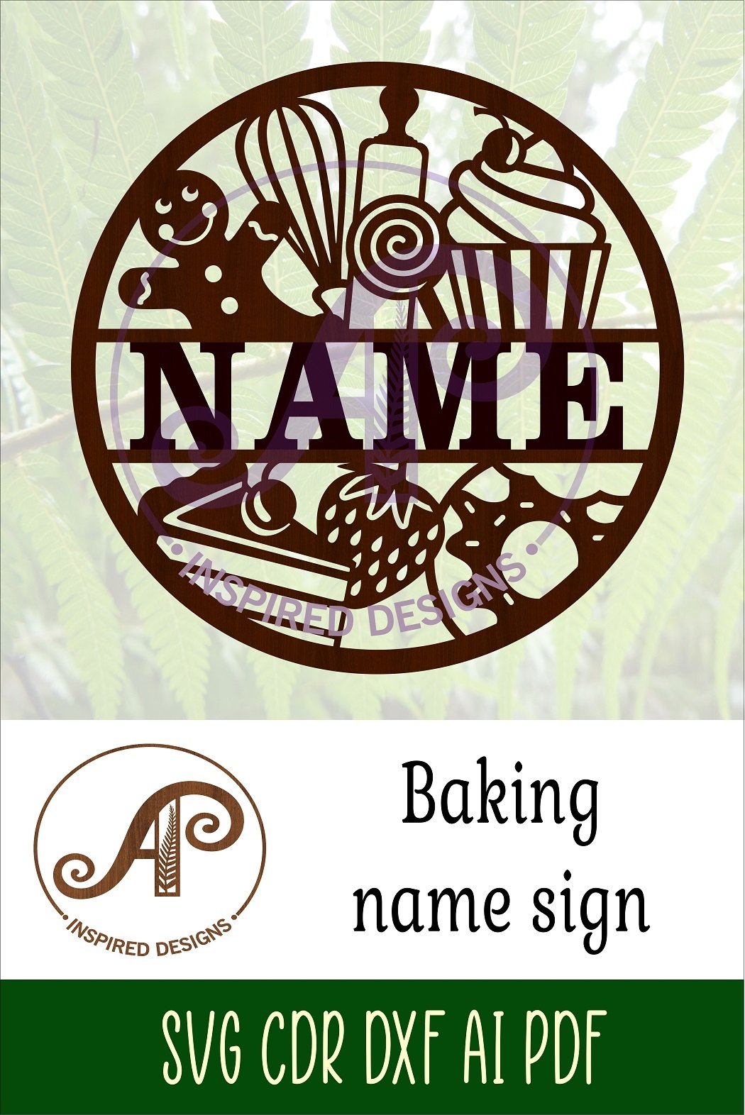 Baking name sign svg laser cut template
