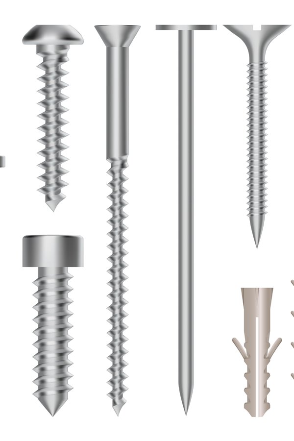 Realistic 3d screws and bolts. Hardware stainless screws