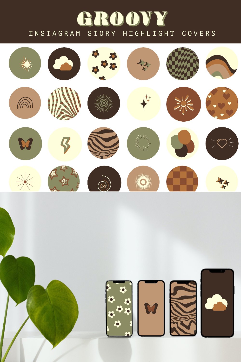 brown retro groovy instagram story highlight covers