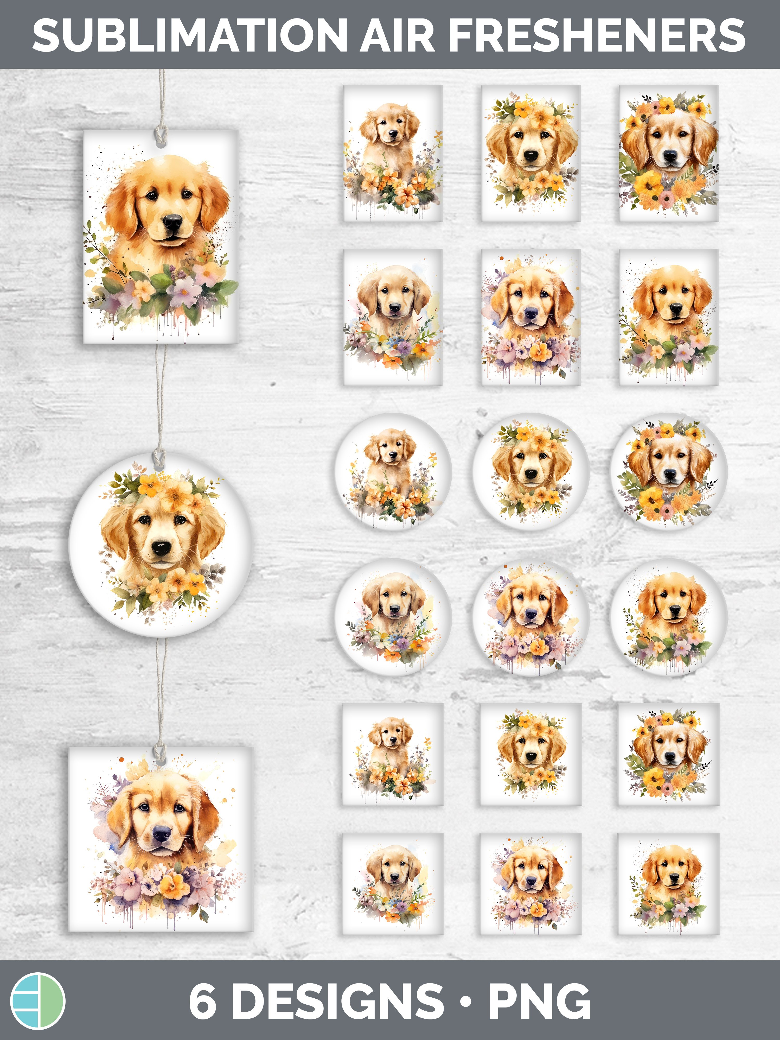 Watercolor Golden Retriever Dog Air Freshener | Sublimation