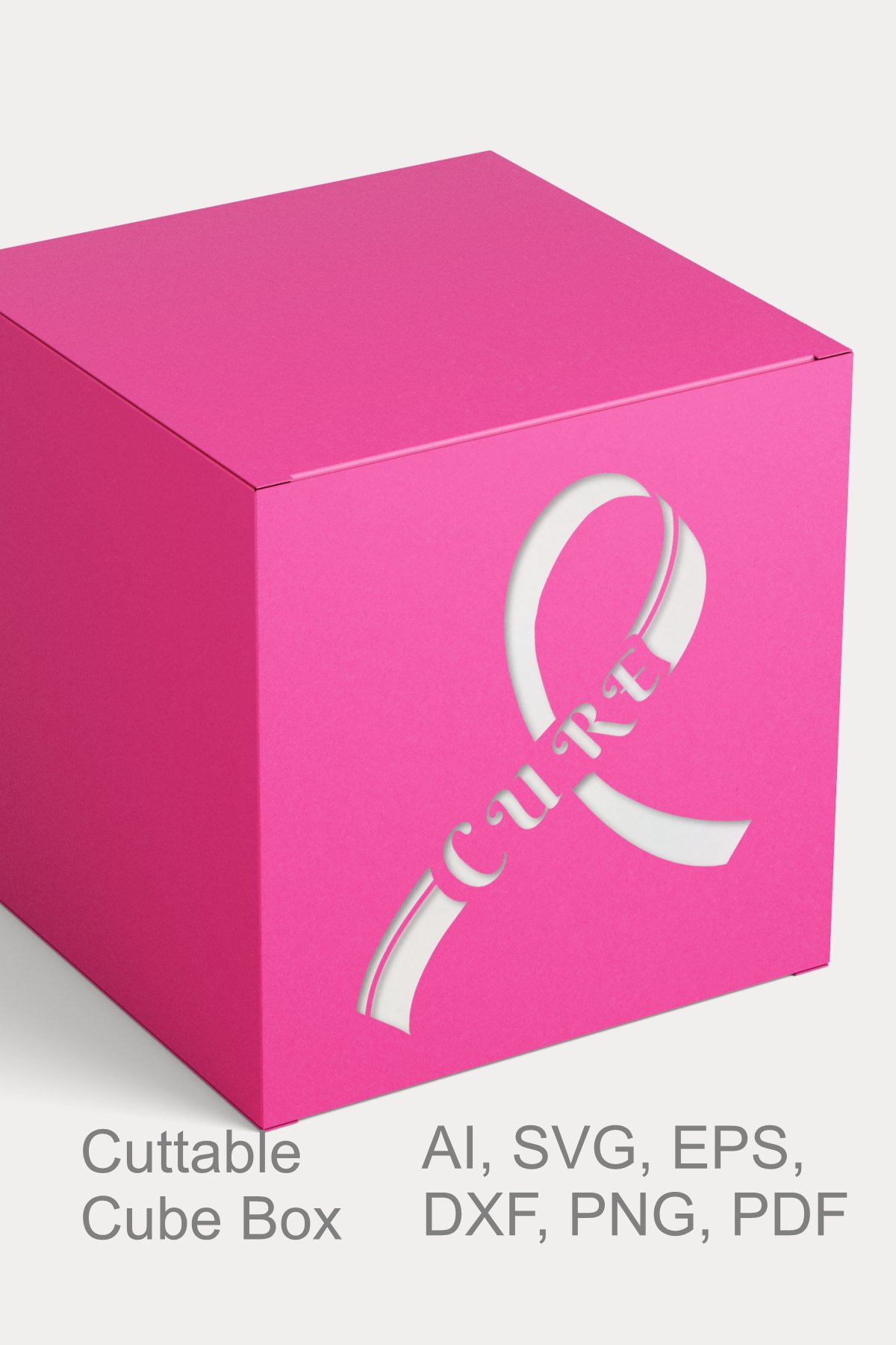 Cure Cancer Awareness Ribbon Cube Gift Box Paper Cut SVG