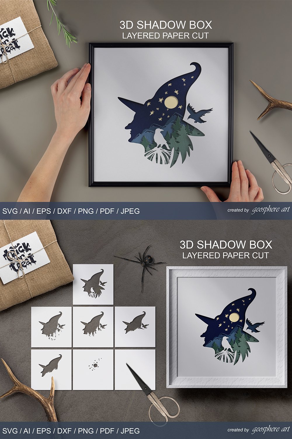 Halloween Witch hat Layered papercut SVG / DXF Shadow box